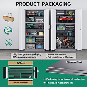 Letaya Metal Storage Cabinet with Lock Door, 71" Adjustable Shelf Steel Lockers for Office, Home,School,Garage Utility Tool Cabinet (2 Door-White&Gray)