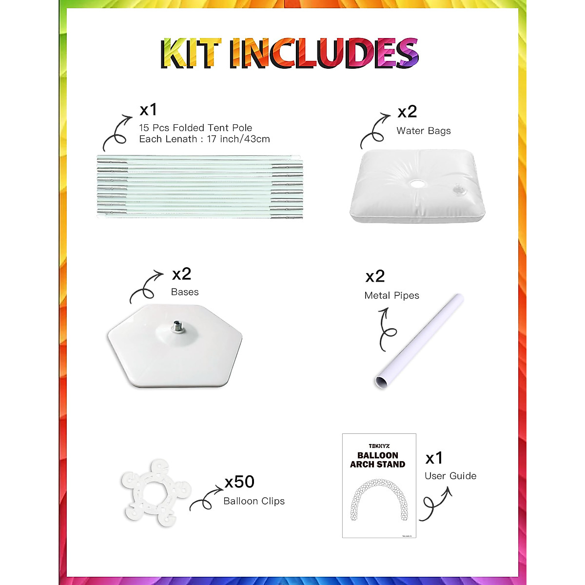 TEKXYZ Balloon Arch Stand Kit, 10FT Wide & 7.5FT High Adjustable Balloon Arch Frame, Ideal for Party Decorations, Not Include Balloons