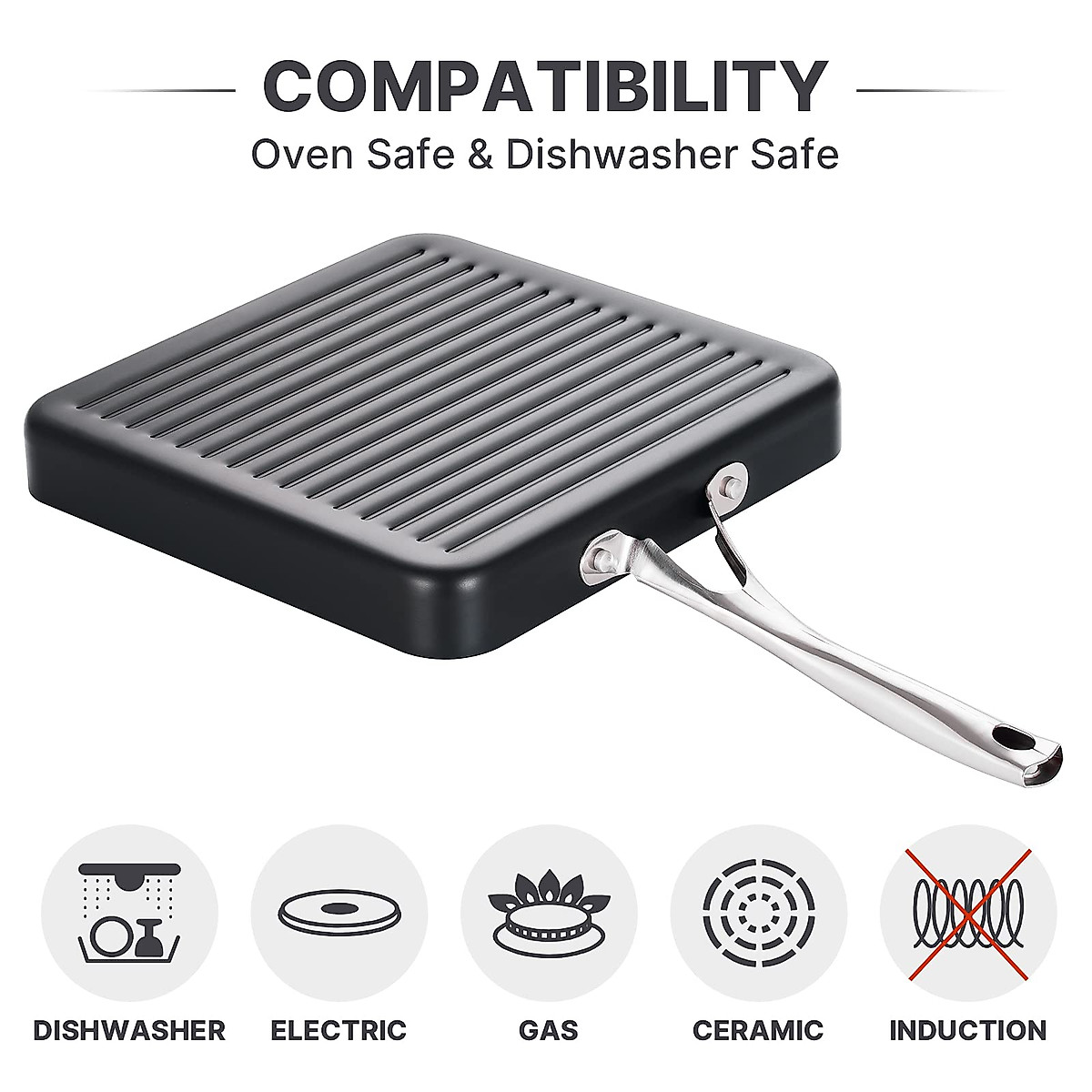 Qstar 10.5 in Hard-Anodized Aluminum Nonstick Grill Pan with Stainless Steel Handle