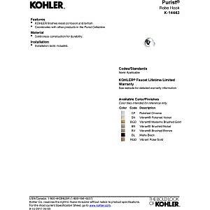 Kohler K-14443-CP Purist Robe Hook, 1-7/8"W x 1-3/4"D x 1-3/8"H, Polished Chrome