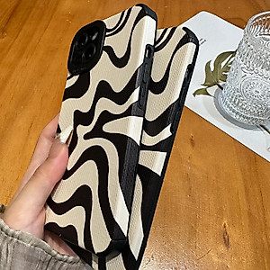 Sayoaho Designed for iPhone 14 Pro Max Phone Case, Soft PU Leather TPU and Cute Art Wavy Painted for Women Girls, Slim Protective Shockproof Compatible with iPhone Case (Beige, iPhone 14 Pro Max)