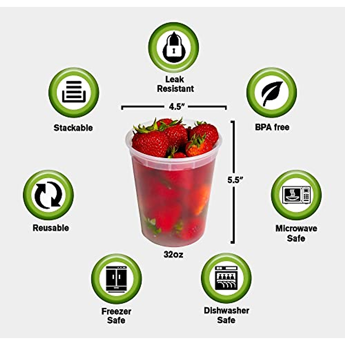 SafeWare Deli Plastic Food Containers with Airtight Lids [50 Sets], Leakproof Slime Small Combo Pack [Reusable, Storage, Disposable, Meal Prep, Soup, Microwaveable & Freezer Safe] (32oz)