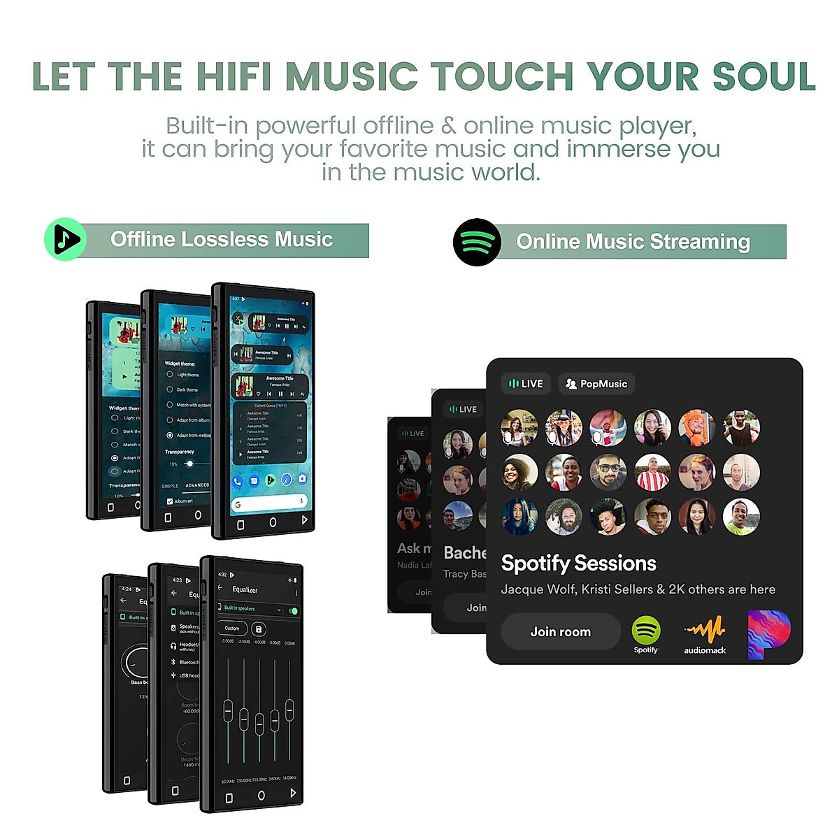 YFFIZQ 144GB Android9.0 MP3 Player with Bluetooth and WiFi,4.3"1080P Full Touch Screen MP4 Player with Spotify,Portable HIFI Sound MP3 Player with speaker,Support Online Streaming Music & Google Play
