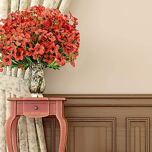 TUBULTHK Upgraded 10 Bundles Artificial Flowers, UV Resistant Fake Flowers No Fade Greenery Faux Plastic Fall Flowers