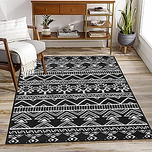 Lahome Boho Black Area Rug - Moroccan 3x5 Entryway Rug, Non Slip Non Shedding Low Pile Stain Resistance Laundry Mat Indoor Floor Guest Room Carpet for Bedroom Office Door Vanity RV