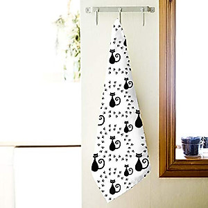 antoipyns Black Cat Paw Prints Highly Absorbent Large Decorative Hand Towels Multipurpose for Bathroom, Hotel, Gym and Spa (16 X 30 Inches)