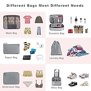BAGAIL 8 Set Packing Cubes, Lightweight Travel Luggage Organizers with Shoe Bag, Toiletry Bag & Laundry Bag (Pewter Color)