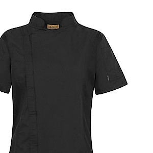 Lazzar Women's Chef Coat | Short Sleeves | Dryfit, Lightweight | Concealed Zipper With Flap | Thermometer & Instrument Pockets (Black, Large)