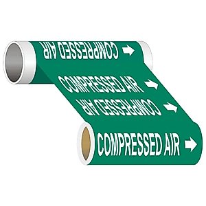 ComplianceSigns.com Compressed Air (White Legend On Green Background) ASME A13.1 Pipe Label Decal, 8 inch x 30 ft. with 0.75 inch Letters on Vinyl