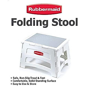 Rubbermaid RM-PL1W Folding 1-Step Plastic Stool, 300-pound Capacity, White