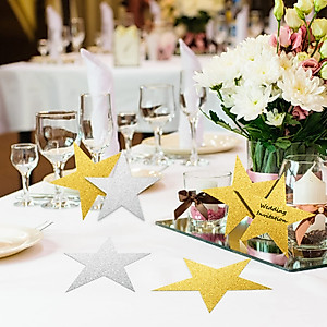 150 Pcs Glitter Stars Paper Confetti Wedding Party Decor Cutouts Confetti Stars Small Stars for Bulletin Board Shimmer Stars Accents for Classroom Wall Decor, 6 Inches (Gold and Silver)