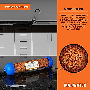 Max Water Mixed Bed Ion Exchange RODI Aquarium Filter Resin Replacement Cartridge, Compatible with 10" Drinking Reverse Osmosis Water Filtration System