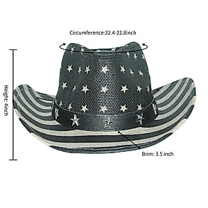 Vamuss Vintage USA American Flag Cowboy Hat w/Western Shape-It Brim (Black-Grey)