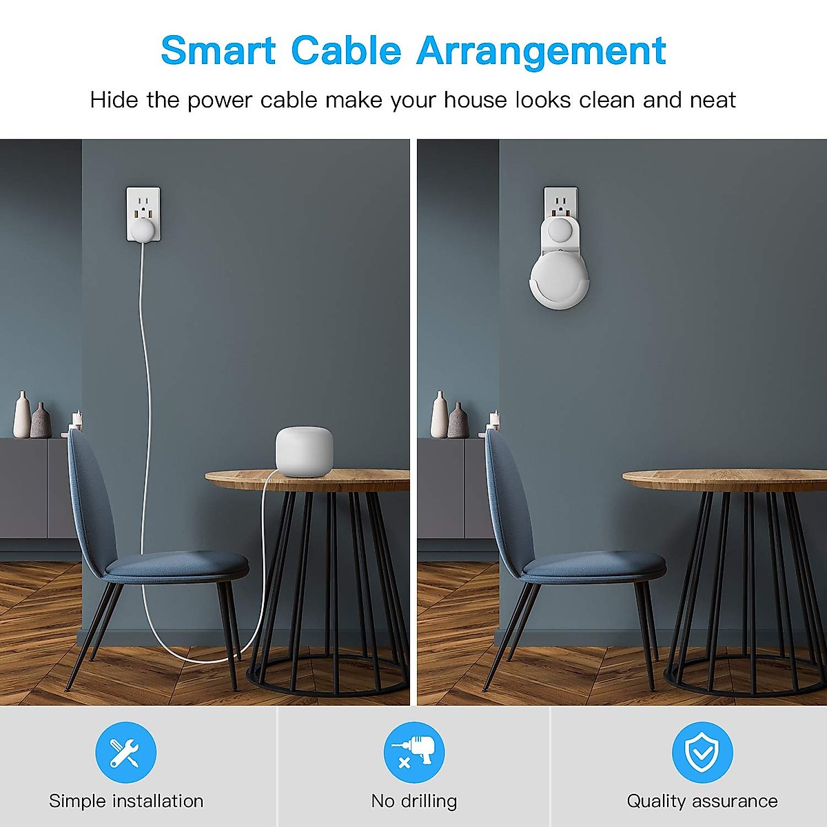 HOLACA Outlet Wall Mount Hanger for Google Nest WiFi Router(2nd Generation), Space Saving Holder, Easy Moved, Cord Management for Google Nest WiFi Router Without Messy Wires and Screws (1 Pack)
