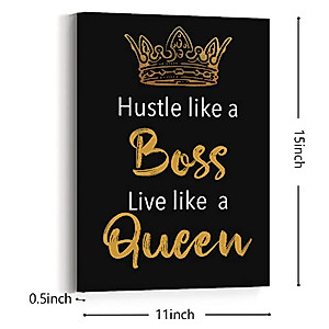 IIONGDE Hustle Like A Boss Live Like A Queen Canvas Frame Wall Art,Hustle Motivational Quotes Wall Art Canvas for Girl Women Home Office Bedroom Wall Decor-12" x 15"