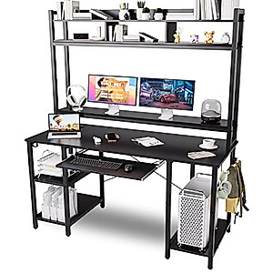 Computer Desk with Hutch Bookshelves, Storage Shelves, Keyboard Tray, Home Office Study Work Desk 53 inch Width, 70 inch High