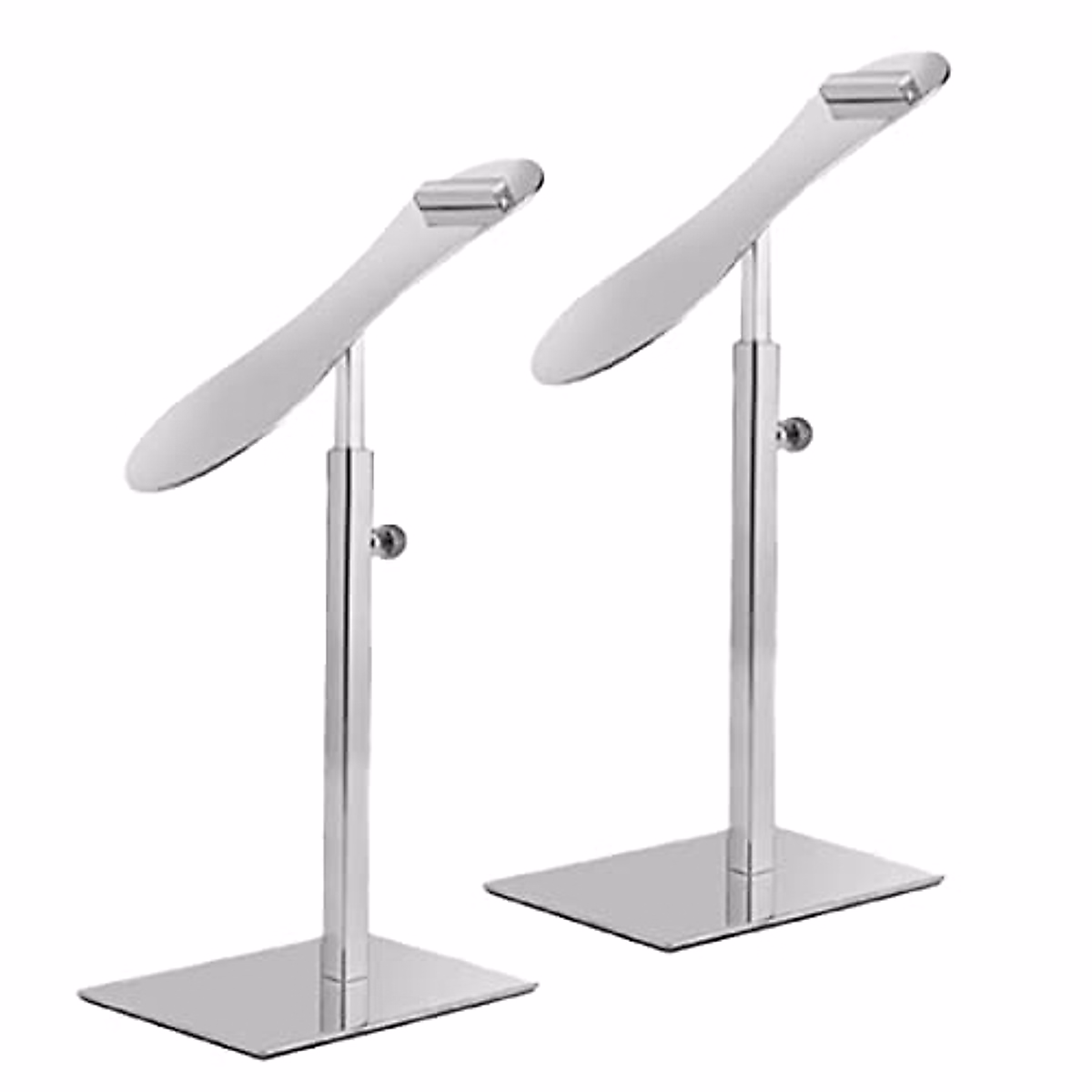 DZLOHAS Shoe Display Stand Silver, Risers Stand Countertop Adjustable Shoe Rack Retail Supplies Stainless Steel Shoe Display, 2 Sets of Shoe Rack