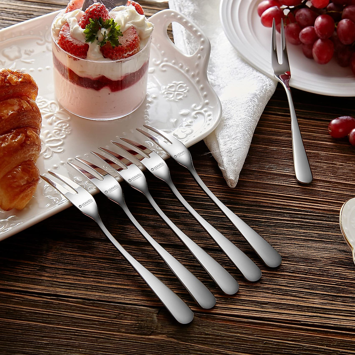 KEAWELL Premium 6-Piece 5.7" Louise Fruit Forks, 18/10 Stainless Steel, Dishwasher Safe