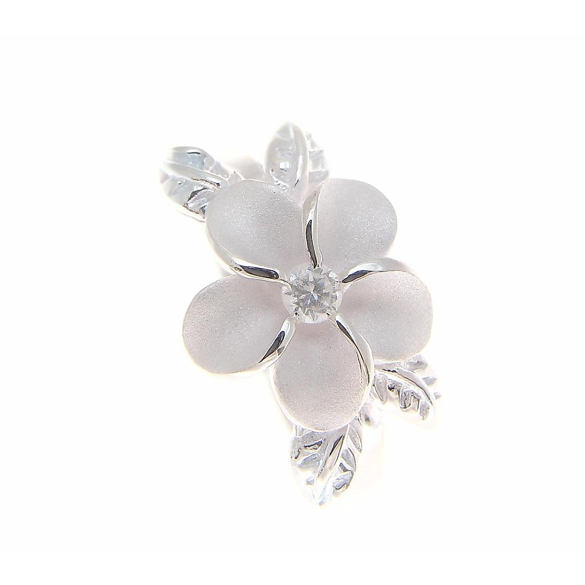 Arthur's Jewelry Sterling silver 925 Hawaiian 12mm plumeria flower maile leaf white cz ring size 7