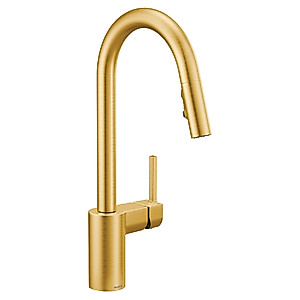 Moen Align Brushed Gold One-Handle Modern Kitchen Pulldown Faucet with Reflex Docking System and Power Clean Spray Technology, 7565BG