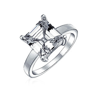 Personalize Classic Timeless 3CT AAA CZ Square Asscher Cut Solitaire Engagement Ring For Women .925 Sterling Silver Plain Band Customizable
