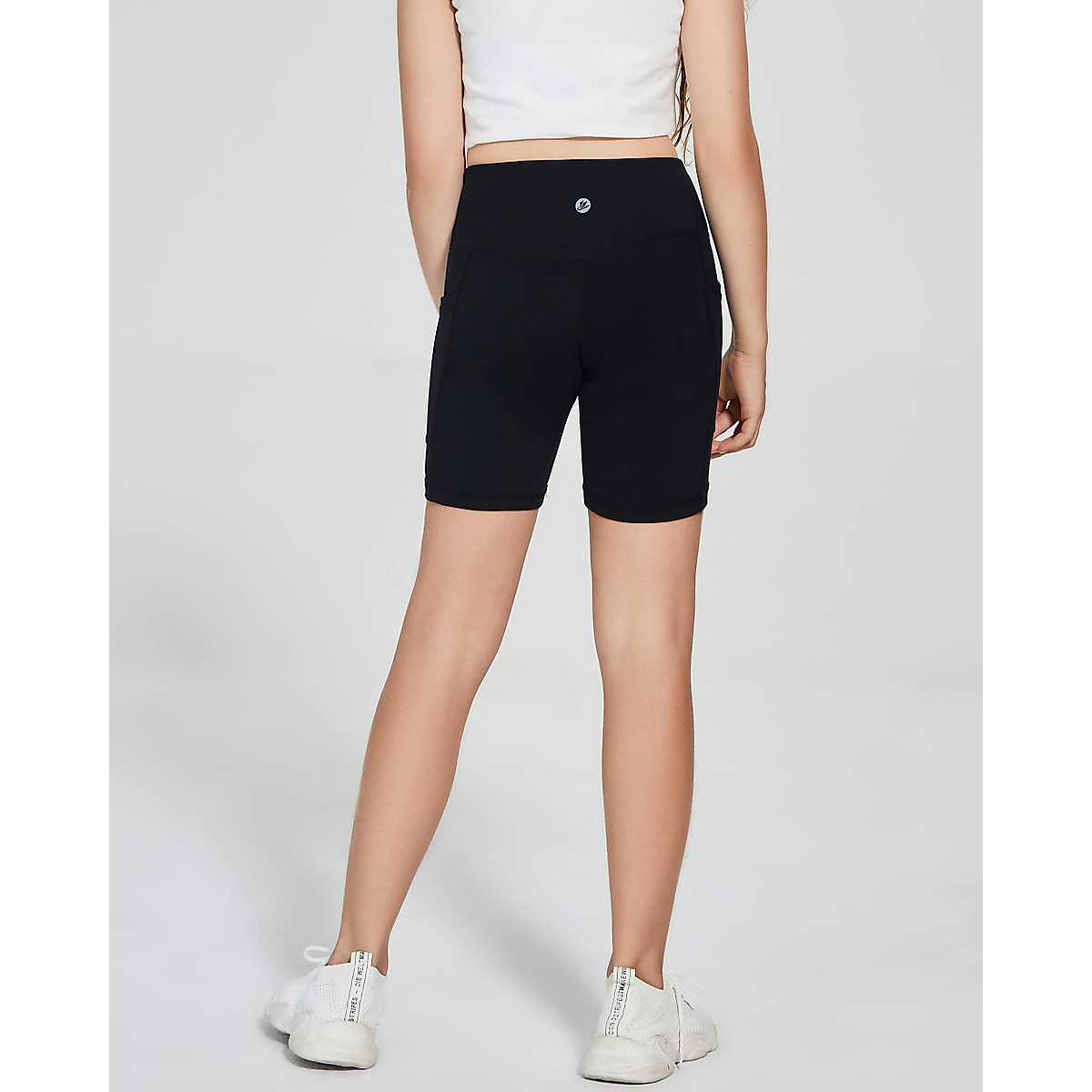 DEVOROPA Girls 5" Spandex Volleyball Shorts Stretch Youth Athletic Gymnastics Shorts Kid Yoga Dance Compression Shorts Pocket Black Medium