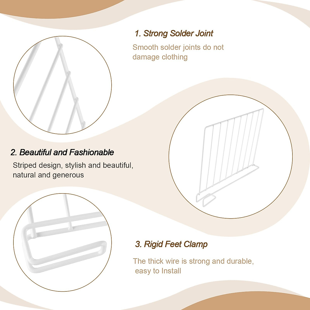 IVONNEY Wire Shelf Dividers Closet Organization, 8 Pack Metal Closet Dividers, White Wire Shelf Separators - Closet Shelf Dividers for Wood Shelves, Vertical Wire Shelving Dividers