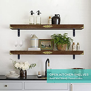 JanJunDec 24 Inch Rustic Wood Floating Shelves for Wall Mounted Set of 4 Wide Wall Shelf Large Wooden Shelves Farmhouse Bathroom Wall Shelves Organizer Kitchen Bedroom Living Room Display Shelf Brown