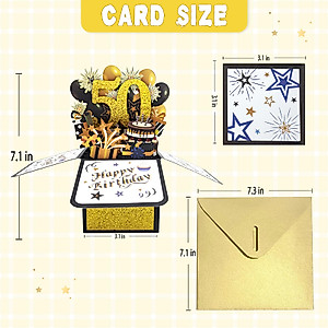 Asmallgf Premium 50th Birthday Popup Card with Envelope & Note, Cool Funny Fifty Bday 3D Greeting Card for Men Women, Unique 50 Year Old Birthday Gifts for Sister Brother