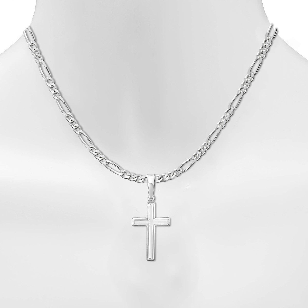 Inspired By My Girls Womens Sterling Silver Cross Pendant with Figaro Chain Necklace Faith Keepsake Card Gift - 060-18