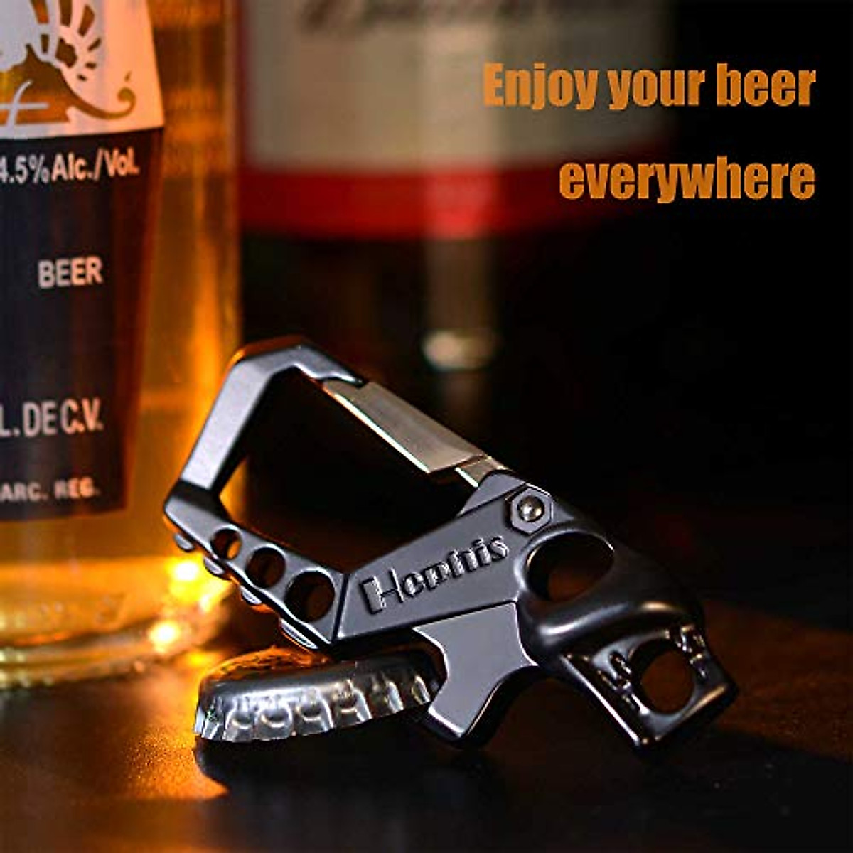 Hephis Heavy Duty Key Chain Bottle Opener,Carabiner Car Key Chains for Men and Women(Black and Gold)