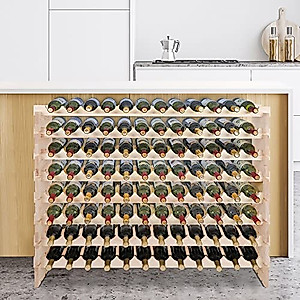 Smartxchoices 96 Bottle Modular Wine Rack Freestanding Floor Wine Holder, Stackable Wine Storage Rack Display Shelves, Solid Wood - Wobble-Free (96 Bottles)