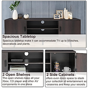 Iwell TV Stand for 55 inch TV, Mid Century Modern TV Stand with Storage, Entertainment Center with 2 Cabinet & 2 Shelves, Retro TV Console Table for Living Room, Bedroom, Black Oak