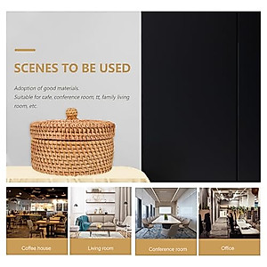 Abaodam Rattan box Small Round Basket Small Wicker Basket with Lid Rattan Storage Basket Box Boho Straw Fruit Snacks Basket for Home Bathroom Shelf Decor