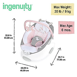 Ingenuity Soothing Baby Bouncer Infant Seat with Vibrations, -Toy Bar & Sounds, 0-6 Months Up to 20 lbs (Pink Flora the Unicorn)