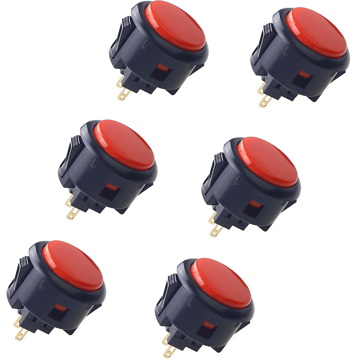 Sanwa 6 pcs OBSF-30 Original Push Button 30mm - for Arcade Jamma Video Game & Arcade Joystick Games Console (Black & Red) S@NWA