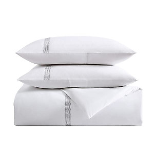 Vera Wang- King Duvet Cover Set, Designer Cotton Bedding Set, Includes Matching Shams with Bonus Euro Shams & Throw Pillow Covers (Lattice Solid White, King)