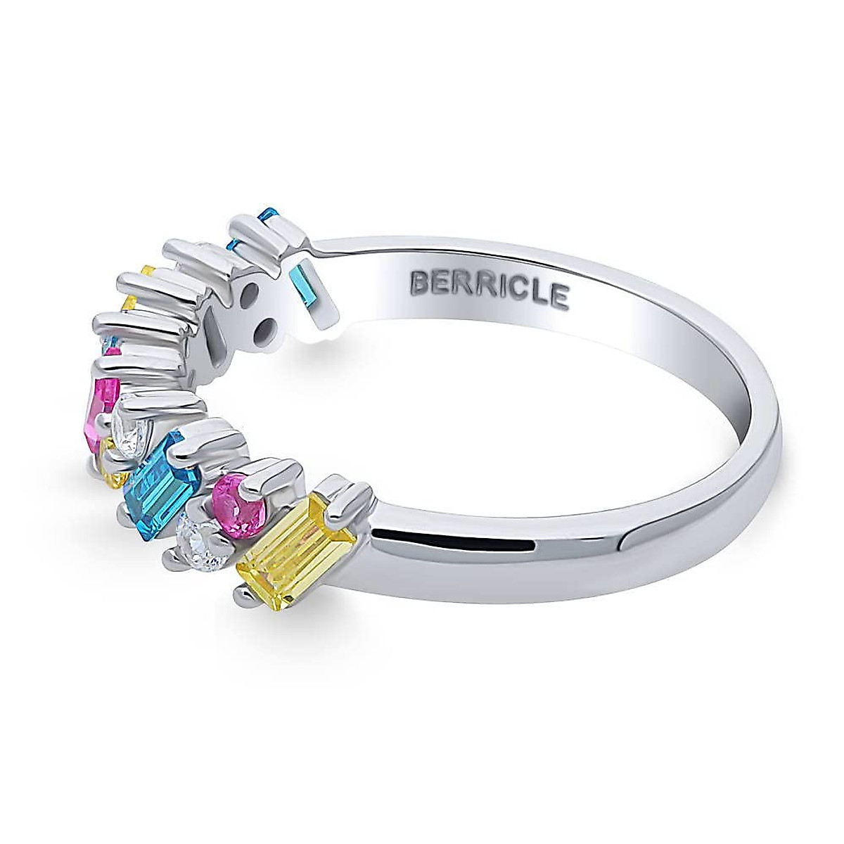 BERRICLE Sterling Silver Cluster Multi Color Cubic Zirconia CZ Stackable Fashion Anniversary Band for Women, Rhodium Plated Size 6