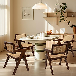 CLATINA Rattan Reading Chairs for Bedroom Comfy Indoor Kitchen Dining Chair with Rattan Backrest Armrest Morden Upholstered Square Seat Chairs for Home Living Room Coffee Wine Bar (2PK)