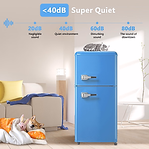 JANREAY Mini Refrigerator with Freezer 3.5 Cu.Ft, Small Refrigerator with 7 Settings Temperature, Adjustable Shelves, 2 Doors, Low Noise, Mini Fridge for Apartment, Bedroom, Office, Dorm Blue