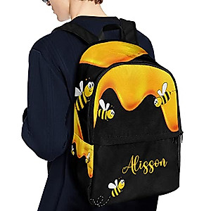 Bumble Bees Honey Drips Black Yellow Personalized Casual Backpack,Custom College School Travel with Name Daypack Laptop 17 Inch for Boys Girs