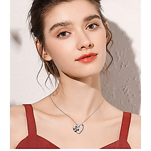 DAOCHONG 925 Sterling Silver Engraved I Love You Forever Cute Animal Panda Heart Pendant Necklace for Women Girlfriend Wife Mother Birthday Gifts Jewelry