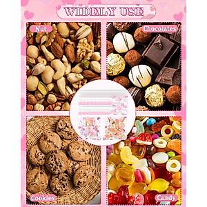 RAYNAG 200 Pcs Resealable Cellophane Bags Self Adhesive Cookie Cello Bags Lovely Heart-shaped Printed Poly Candy Bags for Dessert, Party Treats, Bakery, Candle, Soap, 3.74"x2.75"