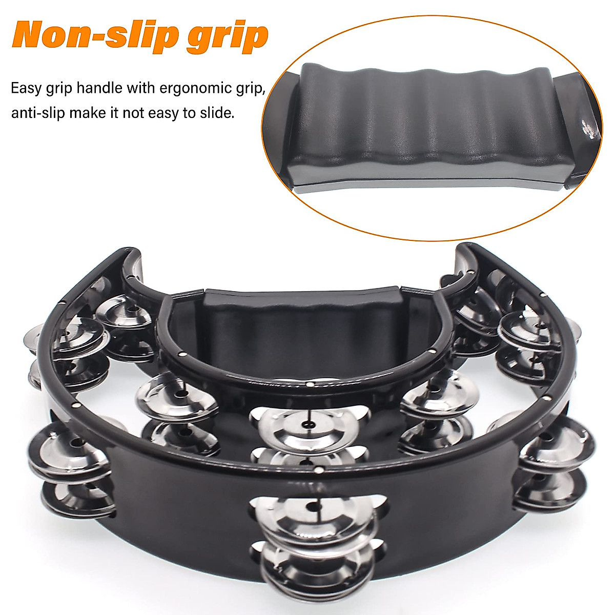 Double Row Tambourine Foot Tambourine set, 9" Half Moon Tambourine Metal Jingles Hand Held Percussion with Band Wrist Bells for Kids, Adults,KTV,Party