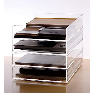 Elsjoy Set of 2 Acrylic Letter Tray, 2-Tier Stackable Paper Tray Clear Desktop File Organizer for Documents, Books, Magazine, Office, School