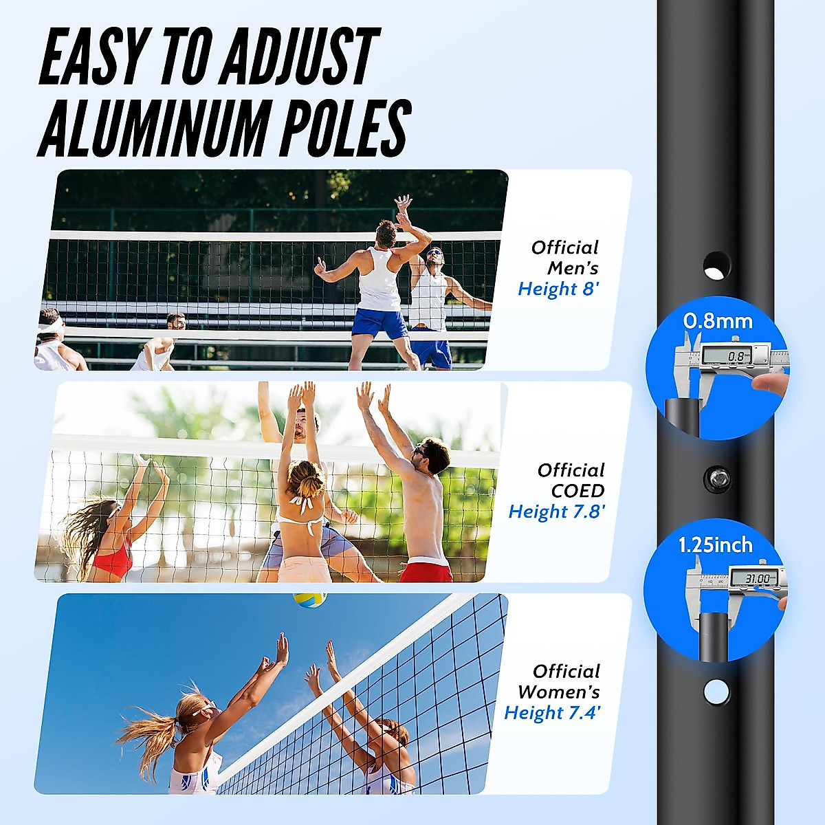 Patiassy Portable Professional Outdoor Volleyball Net Set with Adjustable Height Aluminum Poles, Winch System, Volleyball with Pump and Carrying Bag for Backyard Beach (White)