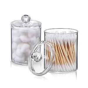 Vrpshe 2 Pack Qtip Holder Dispenser for Cotton Ball, Cotton Swab, Cotton Round Pads, Dispenser Holder Transparent Acrylic Storage Organizer Containers Cotton Rounds Display Rack With Lid (2)