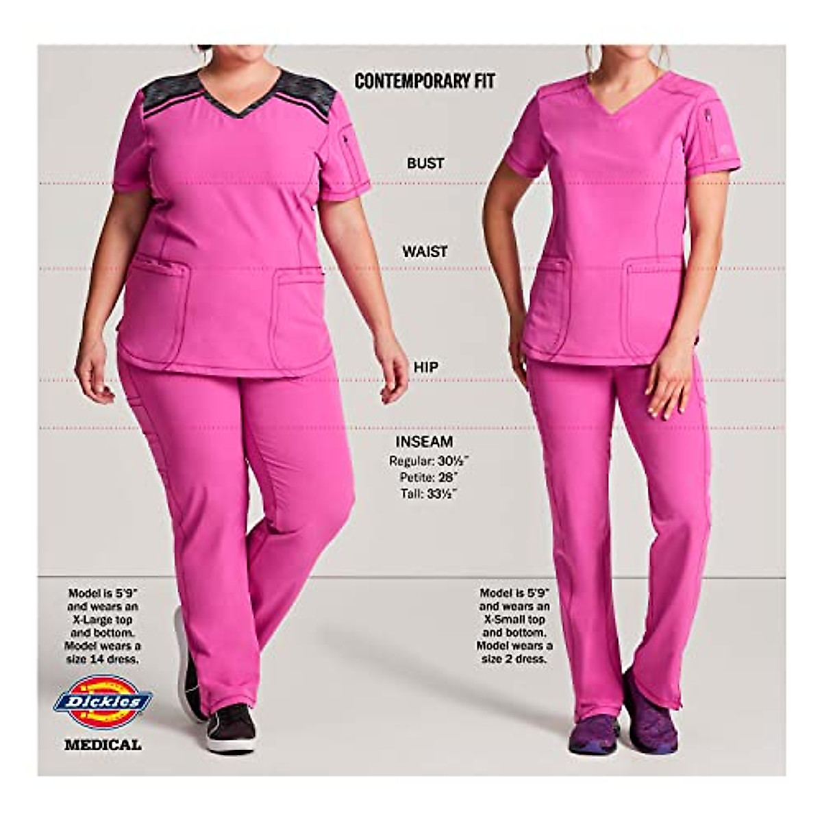 Dickies Dynamix Womens Tops, Athletic-Inspired Mélange V-Neck Scrub Top with Four-Way Stretch and Moisture Wicking DK740, XL, Black/Hot Pink