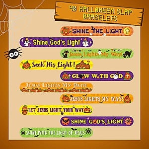 Frienda 40 Pcs Halloween Slap Bracelets Halloween Party Supplies and Decorations Halloween Bracelet with Pumpkin Bat Spider Pattern Kids' Play Bracelets for Office Home School Halloween Party Gifts