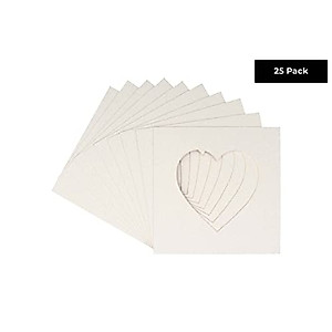 13x13 Mat Bevel Cut for 9x9 Photos - Precut Oyster Shell White Heart Shaped Photo Mat Board Opening - Acid Free Matte to Protect Your Pictures - Bevel Cut for Family Photos, Pack of 25 Matboards Show